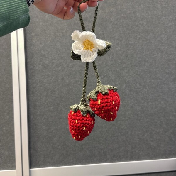 CROCHET PATTERN ONLY Crochet Strawberry Car Interior Rearview Mirror ...