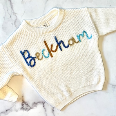 Custom Name Boy Sweater, Personalized Name Sweater, Hand Embroidered ...