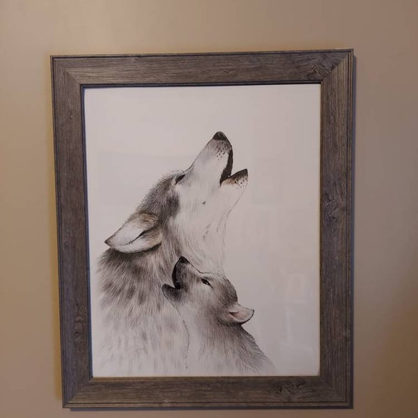 Wolf Art, Mother and Baby Wolf Print, Mama Wolf and Cub, Howling Wolf ...