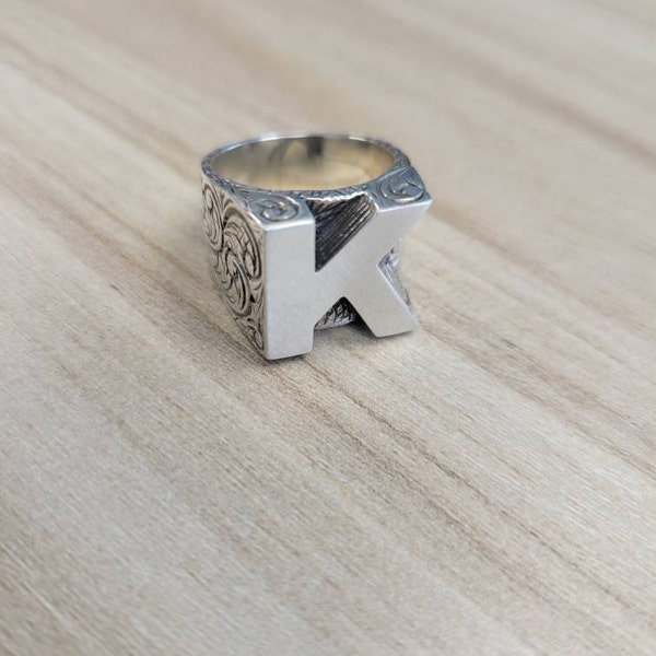 925 Sterling Silver Letter Ring, Letter K Ring, A-Z Initial Ring ...