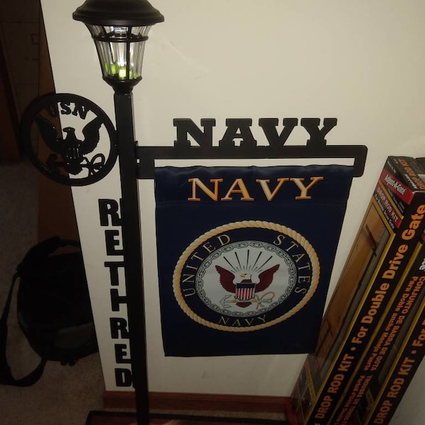 Navy Military Flag Stand: Solar Light, Garden Decor, Veteran Gift ...