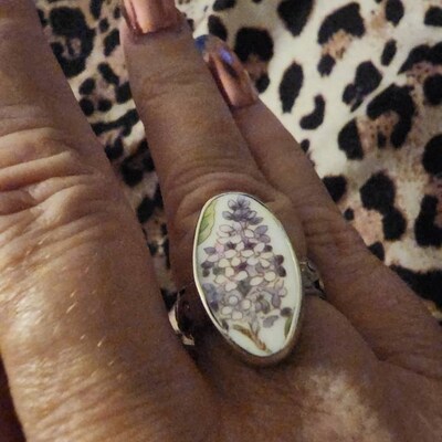 Size 9 Broken China Jewelry Old Country Roses Backstamp Sterling Ring ...
