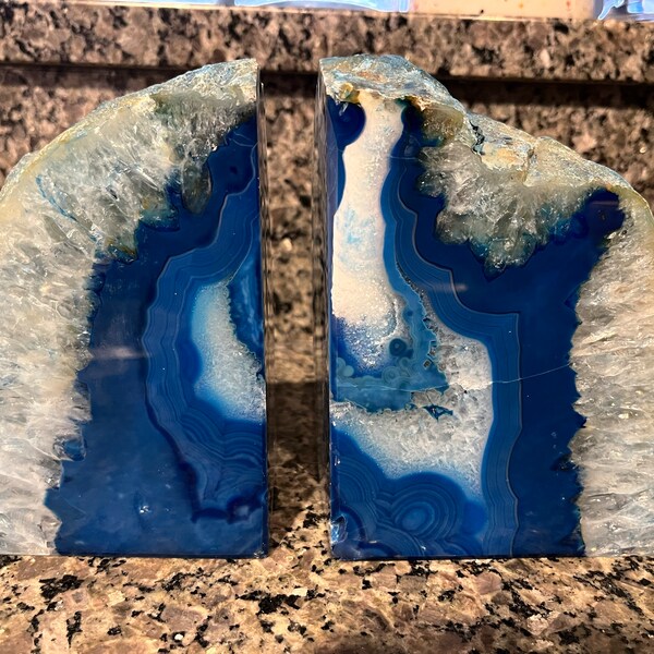 Blue Agate Bookend Pair - 6 to 9 Lb - Geode Bookend - Home Decor (RK1 ...