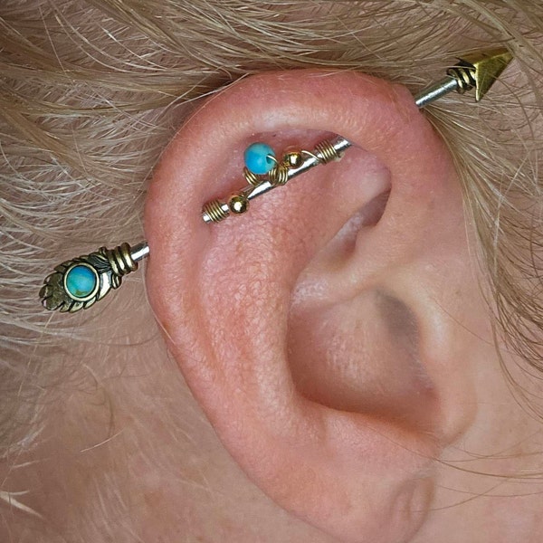 14g Burnished Gold Industrial Barbell Arrow With Stone Industrial ...