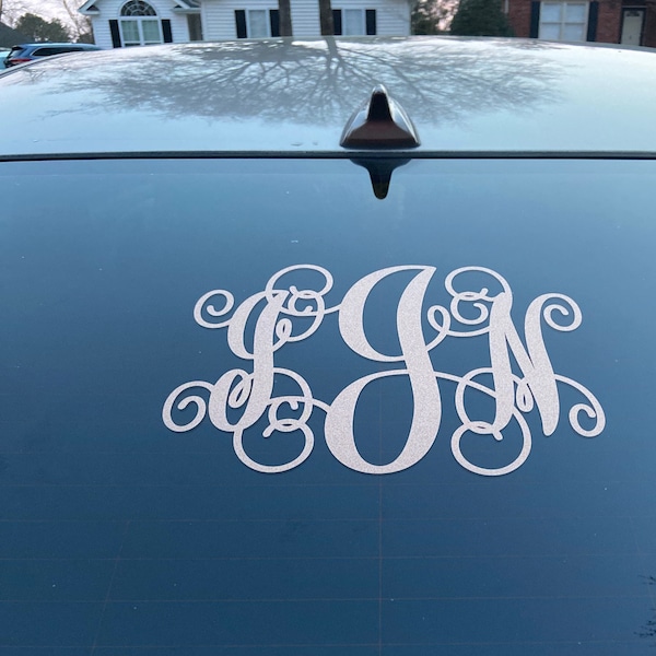 Glittery Custom Monogram Car Window Decal Script Vine Personalized ...