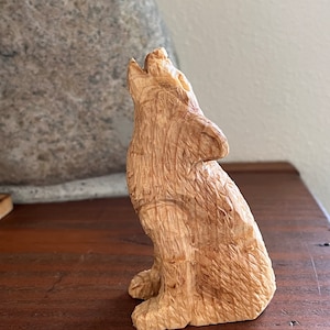 Hand Carved Wooden Howling Wolf Figurine - Etsy