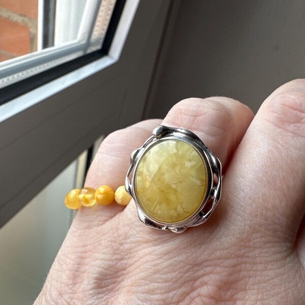Extraordinary Huge Blue Amber, Natural Baltic Amber Ring, Unique Amber ...