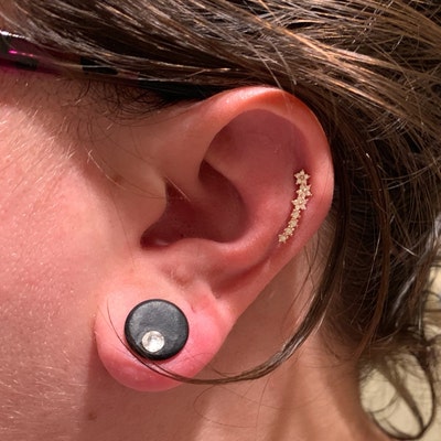 Ebony Wood Offset Crystal Inlay Organic Gauges Plugs 2g 0g 00g 7/16 1/2 ...