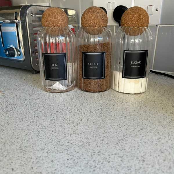 Tea Coffee Sugar Labels Bundle, Waterproof & Oil Resistant Kitchen Jar ...