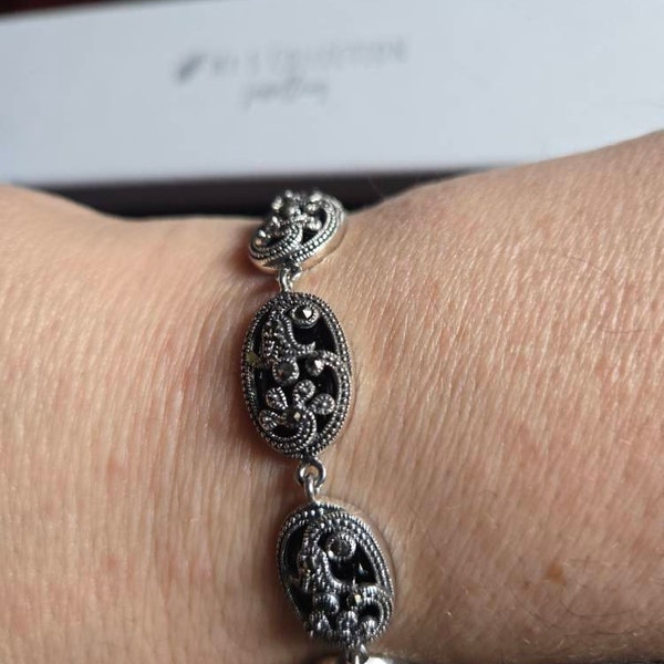 My S Collection 925 Sterling Silver Marcasite Floral Wide Band RING - Etsy