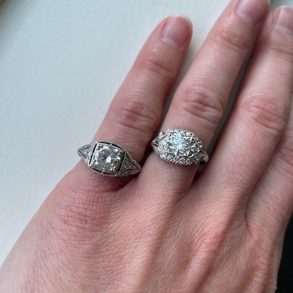 Antique Bridal Set/ Art Deco Wedding Set/ Diamond Baguette Blue ...