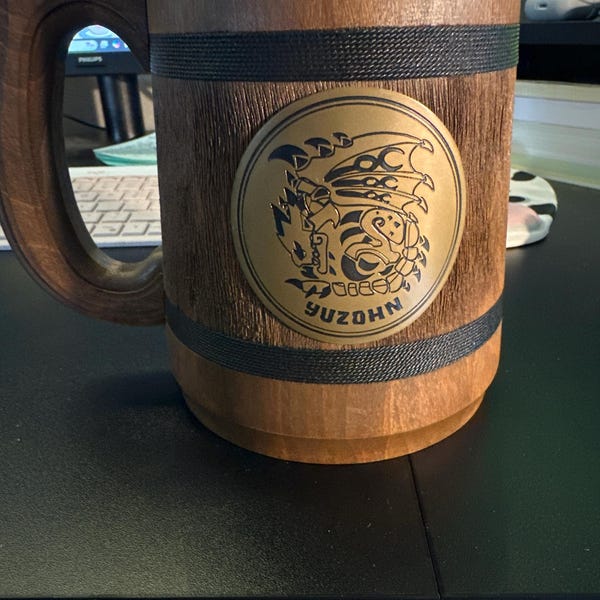 Witcher Mug Wooden Beer Stein With Personalized Etched Plaque Gift for ...