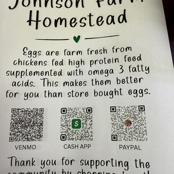 Printable Farmstand Honor System Sign- Scan to Pay Sign for Bakery ...