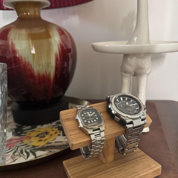 Oak Watch Stand With Leather Top for Watches and Tray for Ring or ...
