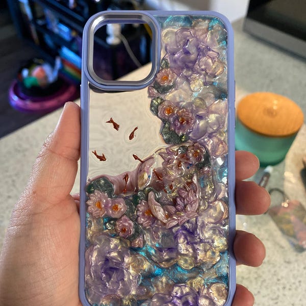 Handmade Resin Phone Case With Iridescent Glitter, Pearl Accents, and ...