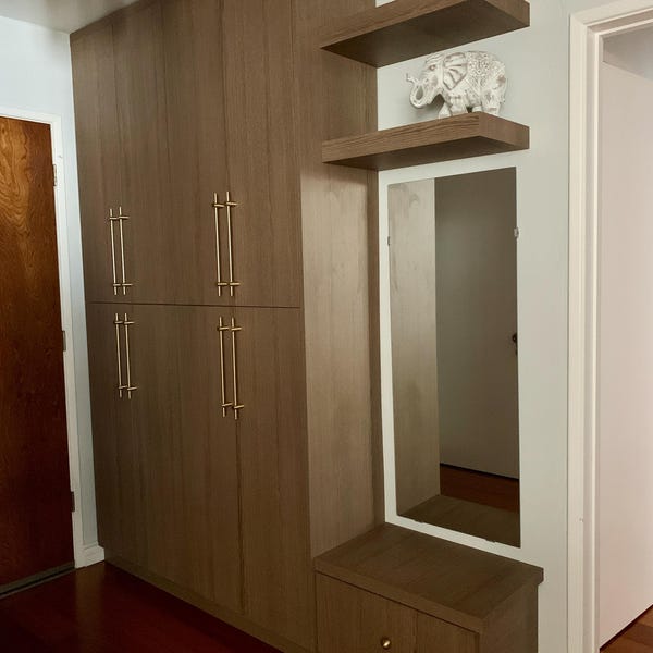 Grooved T-bar Solid Brass Cabinet Handles,cylindrical Pulls, Brass Door ...