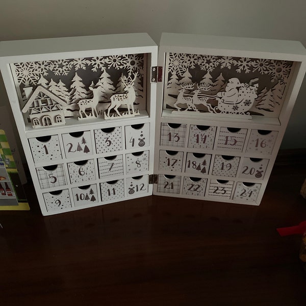 LED Christmas Wooden Advent Calendar Book, Light Up, Adult and Children ...
