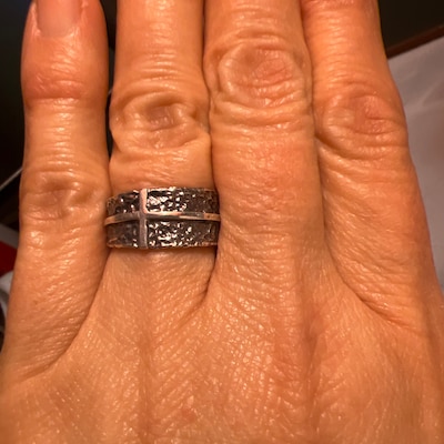 Wide Hammered Wedding Band With Cross Cross Wedding Ring - Etsy