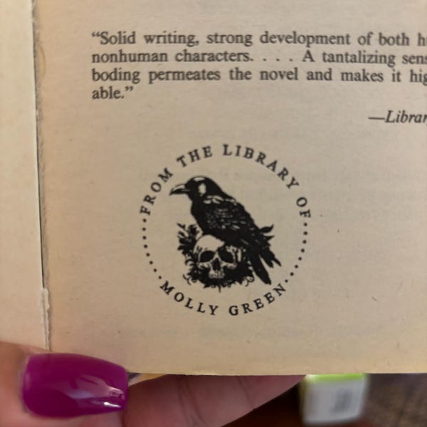 Horror Book Stamp Personalized | Raven on Skull Library Stamp Custom ...