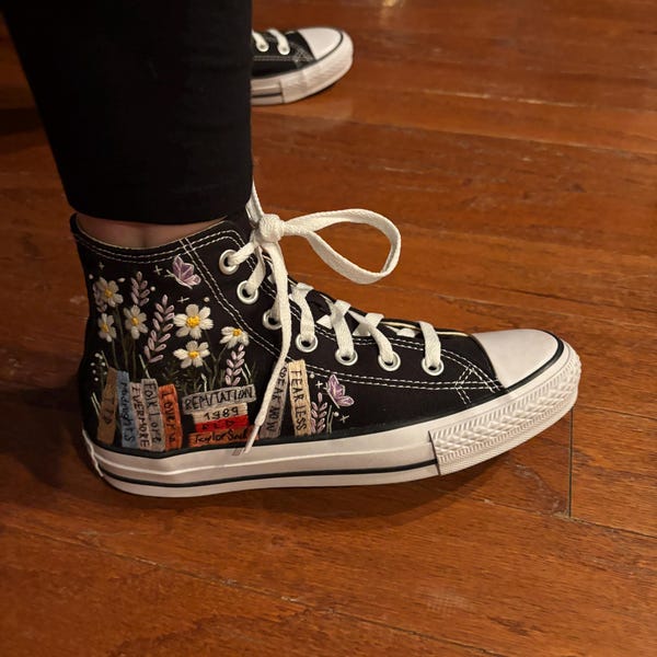 Flatform Converse Wedding, Flowers and Fern Leaves Embroidered Sneaker ...