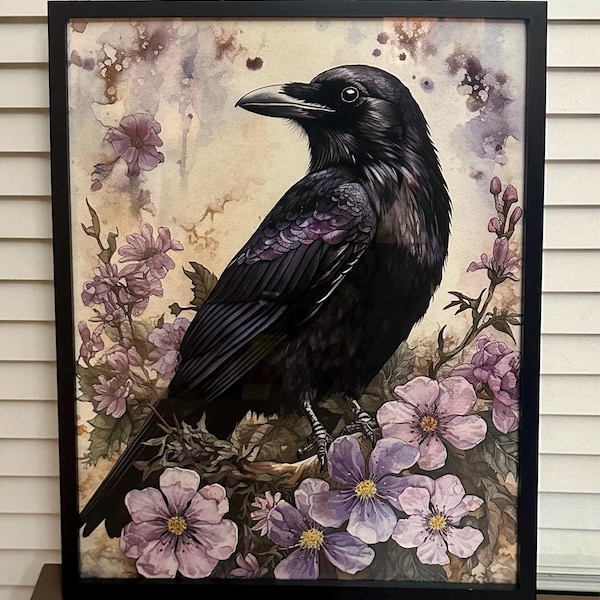 Moody Raven Wall Art Sunflower Crow Gift for Him Corvus Art Decor Raven ...
