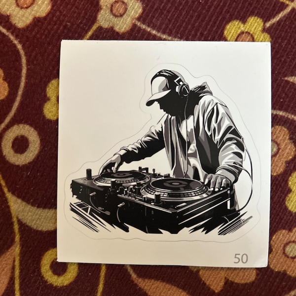 DJ Mixing Sticker Decal, Turntables EDM Music Art Vinyl Laptop Cute ...