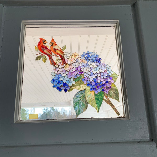 Hydrangea Stained Glass Window Cling Beautiful Flower Window Artwork ...