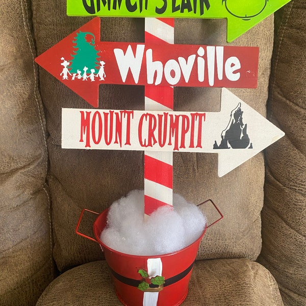 Grinch Sign- Grinch’s Lair, Whoville, and Mt.crumpit With Candy Cane ...