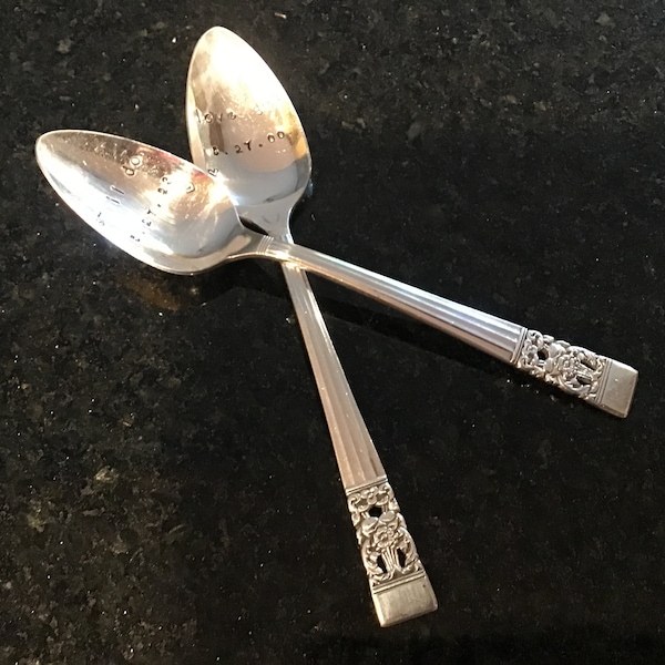 Hand Stamped Vintage Silver Wedding / Anniversary Spoons - Love You ...