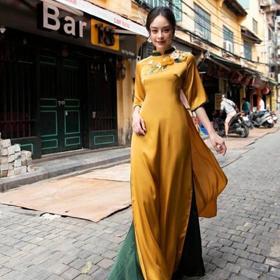 Pink Vietnamese Traditional Ao Dai Long Dress With 3D Flower - Etsy