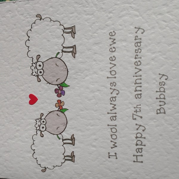 Seven Year Anniversary Card, Wool Anniversary, Personalised Anniversary ...