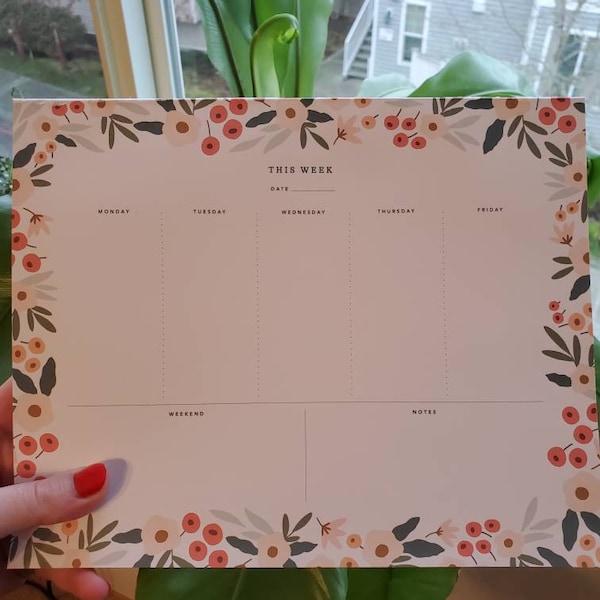 Weekly Planner Pad | Floral Weekly Desk Notepad, Mousepad Planner ...