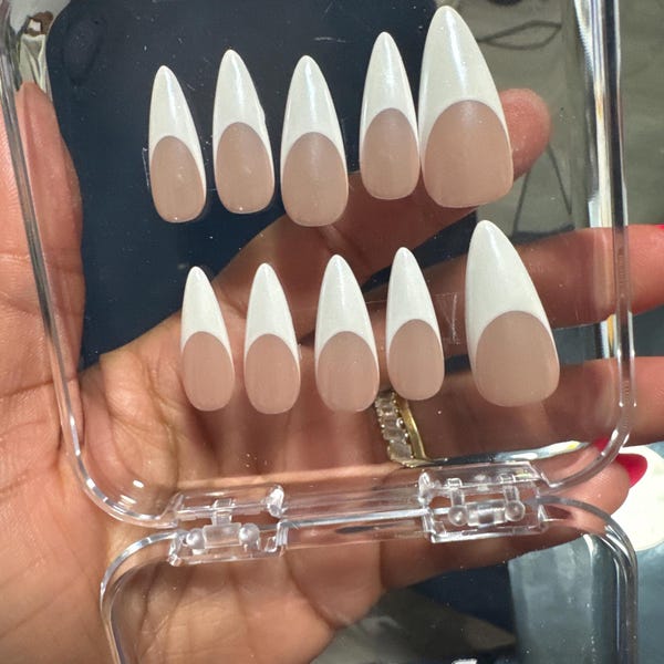 Red French Tip Nails Short Almond Nails Red Nails Short Press on Nails ...