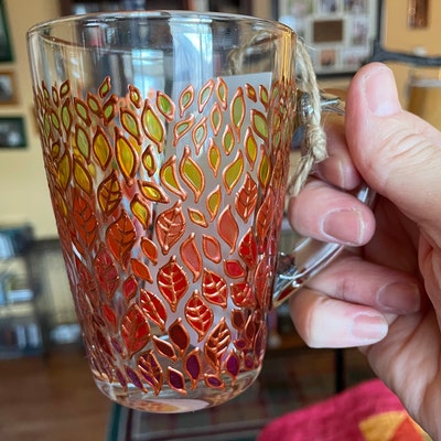 Fall Floral Mug, Hand-painted Glass Mug Gift for Nature Lover Person - Etsy