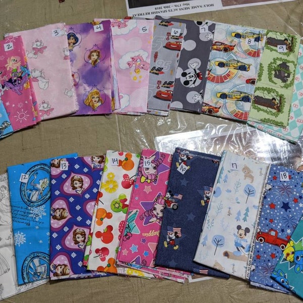 10 Piece Disney, Marvel, Movie and TV Cartoon Fat Quarters 100% Cotton ...