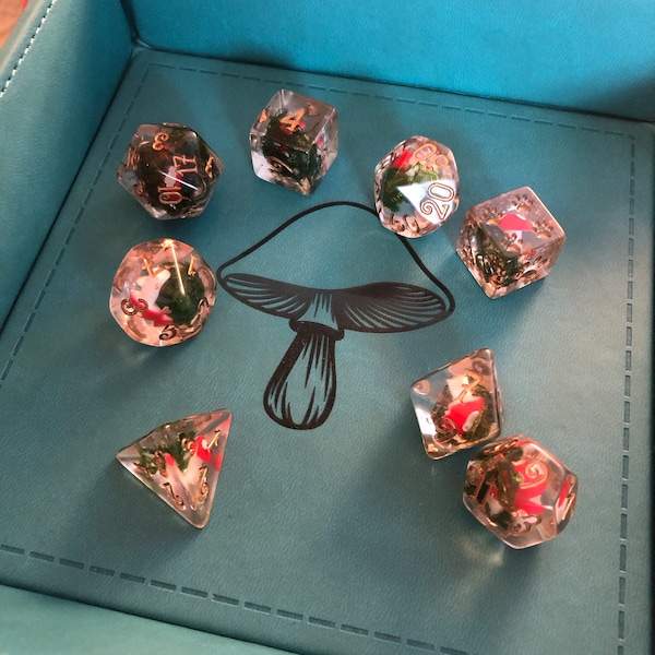Amanita Mushrooms and Moss With - 8 Piece Dice Set. Dungeons and ...