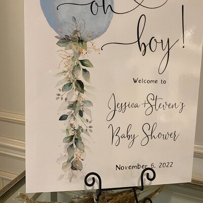 Greenery Blue Balloon Baby Shower Welcome Sign, Botanical Eucalyptus ...
