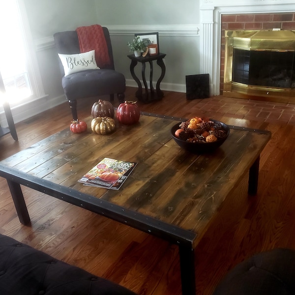 Reclaimed Distressed Custom Made Industrial Coffee Table, Wood, Raw ...