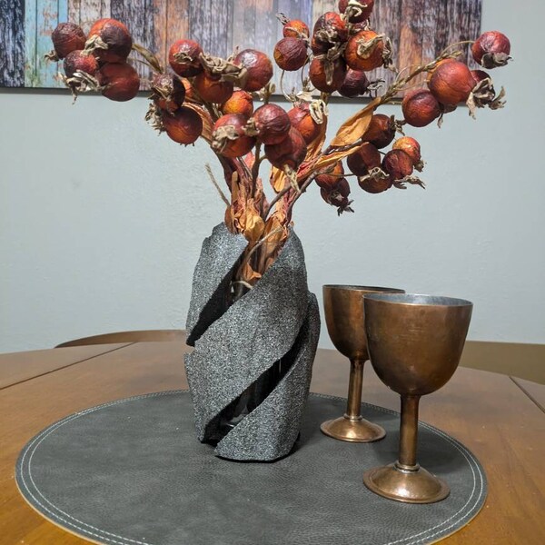 Large 10in 25cm Granite Stone Look Vase Black Grey White Vase Geometric ...
