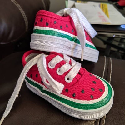 Watermelon Shoes, Hand Painted Red Sneakers for Toddlers, One in a ...