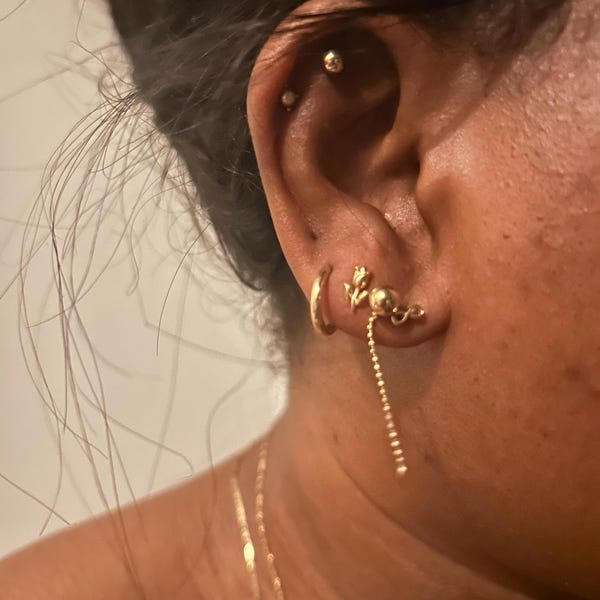 14K Solid Gold Skull Tragus Piercing,tragus Piercing, Daith Piercing, Stud Ear Piercing, 14K ...