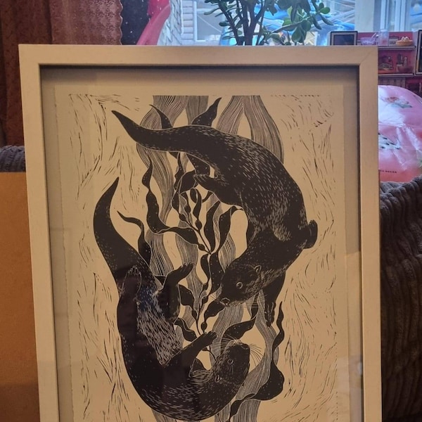 Sea Otters Original Linocut Lino Print - Etsy