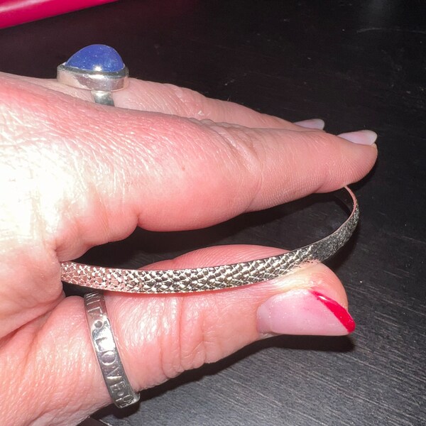 Sterling Silver Pattern Bangle - Snake Skin Pattern Bracelet - Python Bangle - Skinny Stacking ...