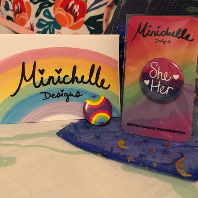 Bisexual Pride Flag Pronoun Pin Back Button They/she They/he They/them ...