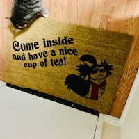 Labyrinth Welcome Mat Come Inside and Have A Nice Cup of Tea Worm Coir ...