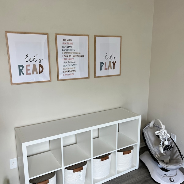 Neutral Playroom Set of 3, Positive Affirmations for Kids, Let's Play ...