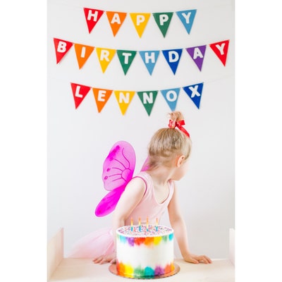 READY TO SHIP Felt Happy Birthday Rainbow Banner, Rainbow Felt Garland ...