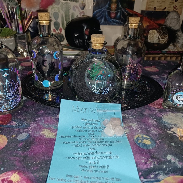 Moon Water Jar With Cork and Crystal, Moon Water Bottle Kit, Full Moon ...