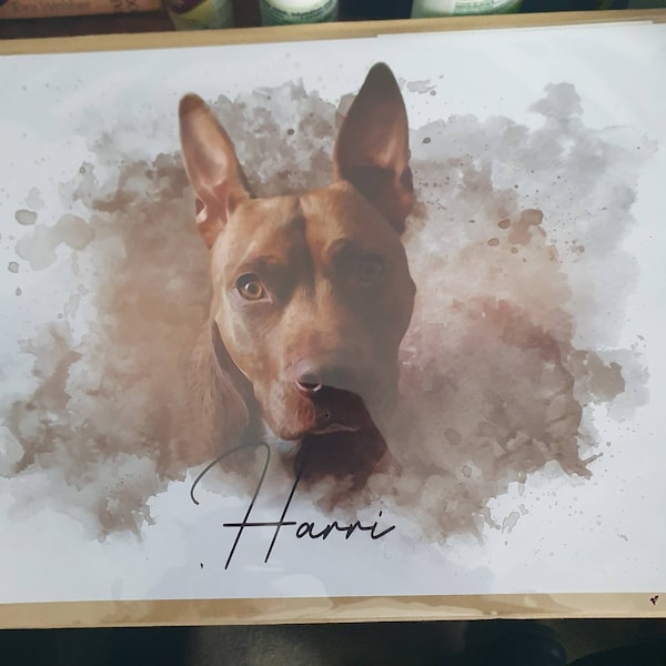 Personalised Staffy Pet Portrait | Custom Staffy Watercolour Portrait ...
