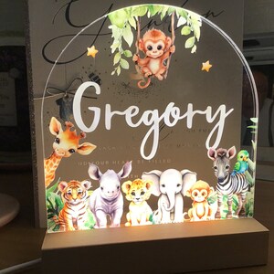 Personalised LED Animal Lamp, Kids Night Light Gift, Safari Jungle ...